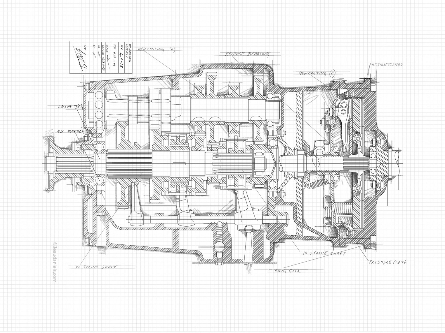 Beau and Alan Daniels illustration portfolios. - Technical illustration of a yacht.