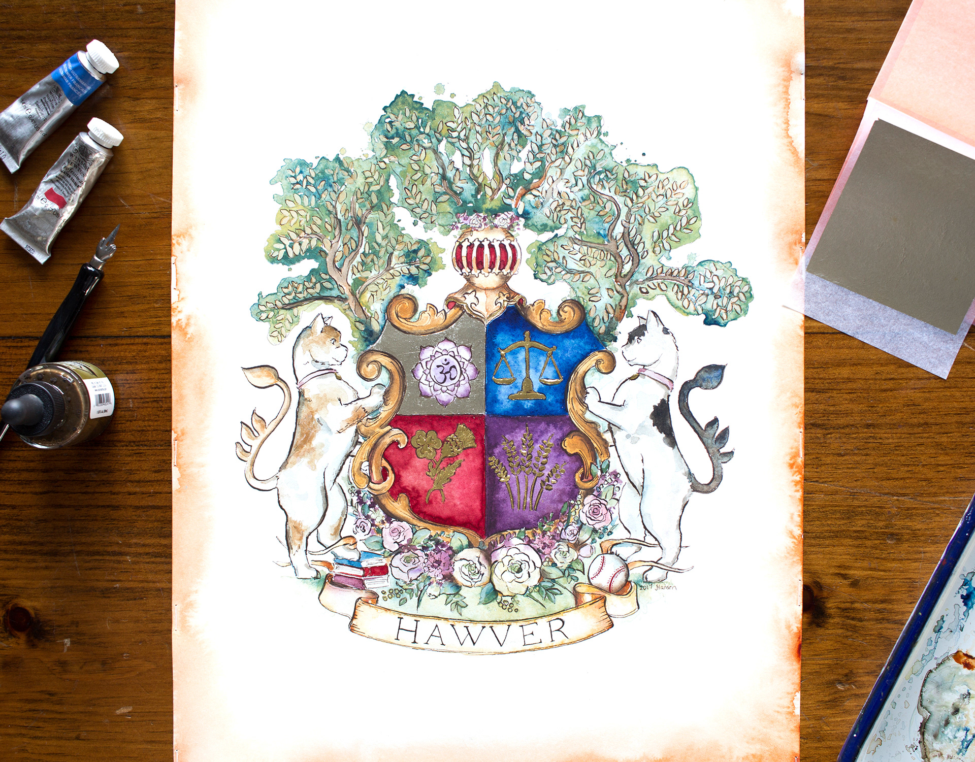 Hand painted family crests by Jamie Hansen - Buckley Family Crest