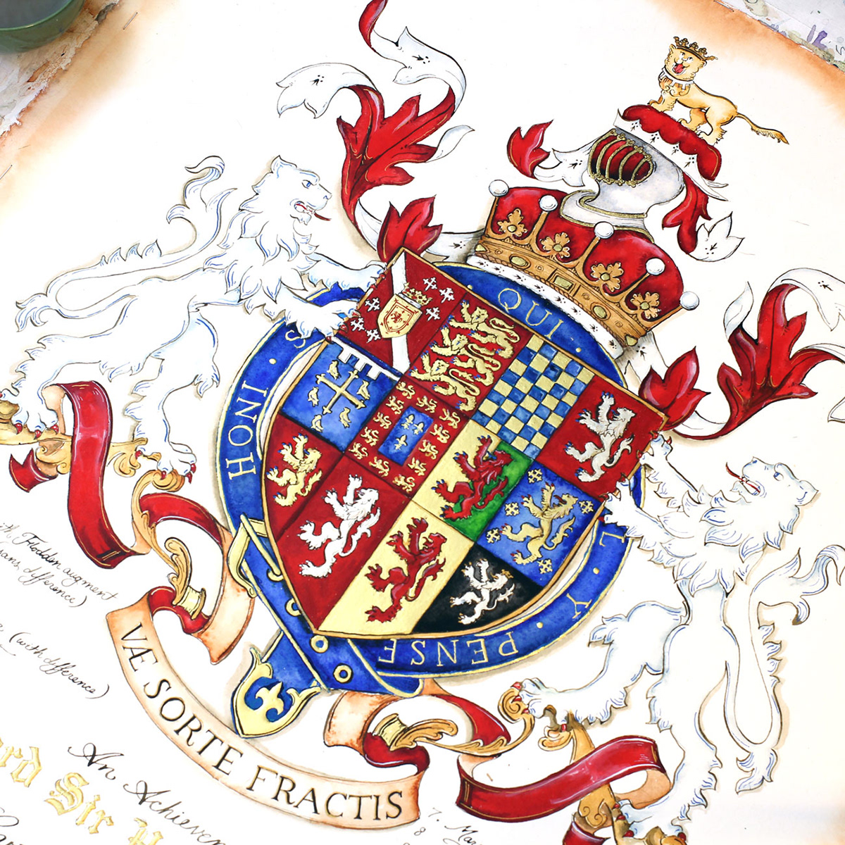 Hand painted family crests by Jamie Hansen - Coat of Arms for Sir Henry ...