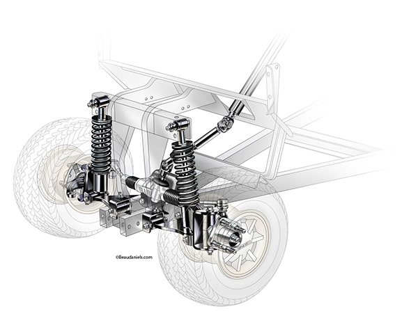Technical illustration, Beau and Alan Daniels. - Cutaway Golf Cart